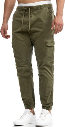 Indicode Herren Levy Cargohose aus Baumwolle mit 6 Taschen | Cargo Chino Hose M&auml;nner Dired Herb, S