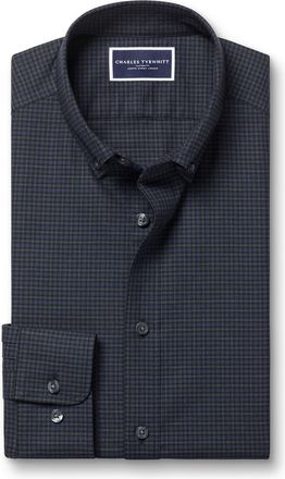CHARLES TYRWHITT Twill-Hemd aus gebürsteter Baumwolle mit Button-down-Kragen - Dunkelgrau