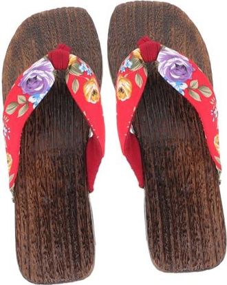 Valiclud Sabots Femmes Bois Japonais Légers et Respirants Sandales Larges à Motif Floral Confortables pour Maison Cosplay et Sorties