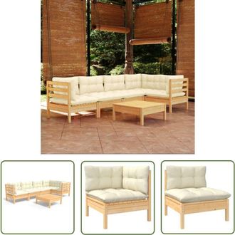 Les Tendances The Living Store 6-tlg. Garten-Lounge-Set mit Creme Kissen Kiefernholz - Gartensaison - Lounge Set - Gartenm&ouml;bel - Outdoor M&ouml;bel - Rattan Gartenm&ouml;bel