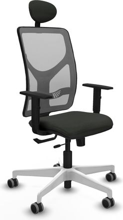 Piqueras y Crespo Schwarzer Schreibtischstuhl mit 1D-Armlehnen, h&ouml;henverstellbarer Lendenwirbelst&uuml;tze und festem Kopfteil, ausgestattet mit Syncro/Traslack und Schneide