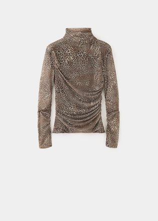 Mango T-shirt &agrave; imprim&eacute; animal avec fronces marron - Femme - XXS - MANGO