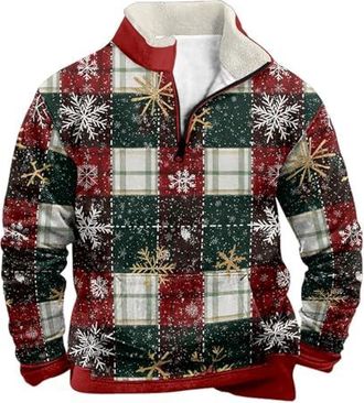 Generic Pull de Noël 2025 à fermeture éclair pour homme - Motif Fair Isle - Flocons de neige amusants - Renne - Doublure en polaire - Chaud - Pour lhiver, C-j