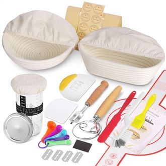 Shanna GäRköRbchen, GäRkorb 15 Teilig, Sauerteig Starter Set, Brot Backen, GäRköRbchen Oval und Runde, Brot Backen ZubehöR, sauerteig set FüR Professionelle 