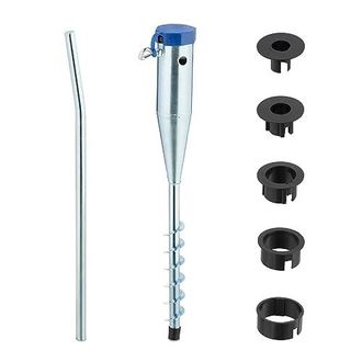 Relaxdays Bodenhülse, Sonnenschirm & Wäschespinne, 25-55 mm Stangendicke, zum Eindrehen, Stahl Rasendorn, silber/blau