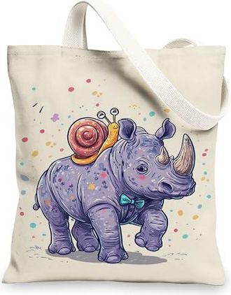 Generic Sacs fourre-tout en toile motif escargot coloré, sacs dépicerie réutilisables, amusants légers et lavables avec bandoulière, violet, 13x15 Inch