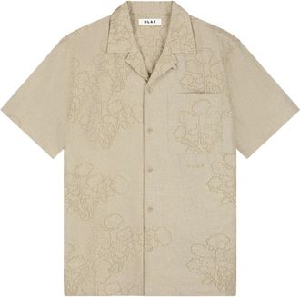 Olaf Hussein Homme, Chemises, Beige, Taille: M Chemise &agrave; Manches Courtes avec Fleurs Brod&eacute;&eacute;s