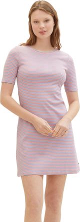 Tom Tailor Tom Tailor Denim Damen Mini-Kleid mit Rippstruktur & Streifen, 34684 - Blue Red White Stripe, M