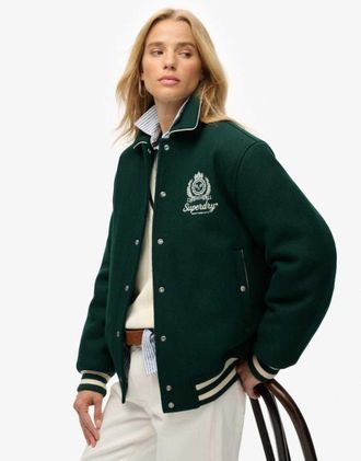 Superdry Country Club - Bomber en laine - Vert &eacute;meraude