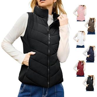 Generic Gilet bouffant sans manches avec fermeture &eacute;clair pour femme - Doudoune confortable sans encombrement, Noir, XXL