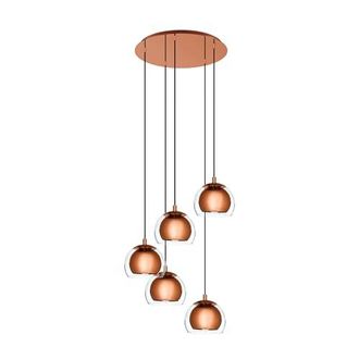 Eglo Suspension luminaire Rocamar &agrave; 5 lampes, lustre suspendu en m&eacute;tal aspect cuivre et verre transparent, pour salon et salle &agrave; manger, douille E27