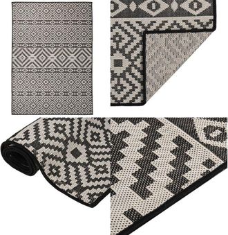 vidaXL Vidaxl - Outdoor-Teppich Flachgewebe 200x280 cm Schwarz Gestreift - Outdoor-Teppich - Balkon-Teppich - Terrassen-Teppich - Kunststoff-Teppich