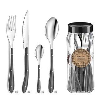 Amefa PRADEL ESSENTIEL - Pot 24 couverts de table - Bistro 1-2-3 - Acier inoxydable 18/0, Finition Standard - Gris Anthracite