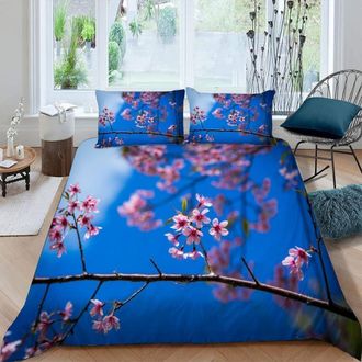 Generic Kirschbl&uuml;te Bettw&auml;sche 155x200 3D Drucken Rosa Blumen Bettw&auml;sche-Sets Weiche Kuschelig Mikrofaser Bettbezug mit 2 Kissenbez&uuml;ge 80x80 cm mit Rei&szlig;versch