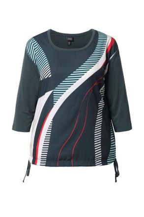 Ulla Popken T-Shirt Shirt Streifen Oversized Rundhals 3/4-Arm Saumband