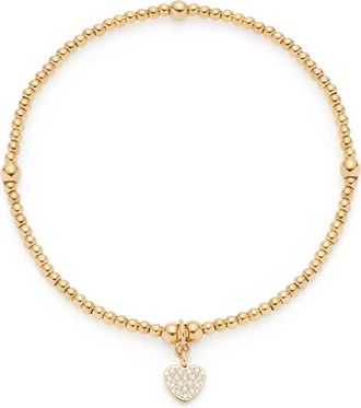 Leonardo Armband Ciao Noemi - elastische Armkette aus goldfarbenem Edelstahl - kleiner Herzanhänger besetzt mit kleinen Zirkoniasteinchen - 19,5 cm Länge - Sch