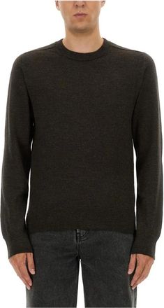 Maison Margiela Homme, Pulls, Brun, Taille: M Pull ras du cou avec empi&egrave;cements de coude en daim