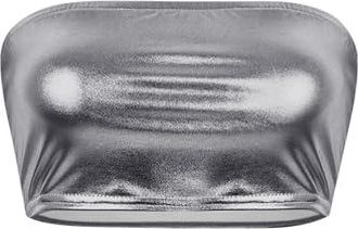 Generic Haut tube solide pour femme 2025 - &Eacute;paules d&eacute;nud&eacute;es - Effet mouill&eacute; - Haut bandeau mignon sans bretelles - Mode &eacute;paules d&eacute;nud&eacute;es - V&ecirc;tements de vacanc