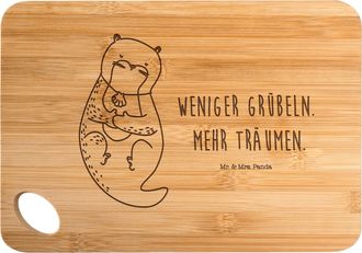 Mr. & Mrs. Panda Bambus - Schneidebrett Otter Muschel - Geschenk, niedlich, Schneidbrett, Servierbrett, Tagträumen, Frühstücksbrett, Otterliebe