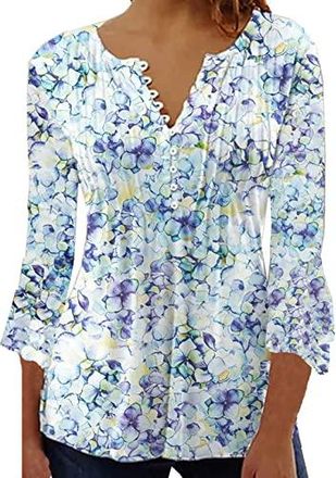 Generic Happy Mothers Day Shirt,Tunique Longue Femme Tee Shirt Femme Manche 3/4 Blouse Travail Femme Chemisiers Et Blouses Femme Tshirt Femme Col V Boutonn&eacute; I