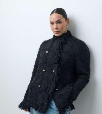 Asos Curve ASOS DESIGN Curve gilet &agrave; franges textur&eacute; noir