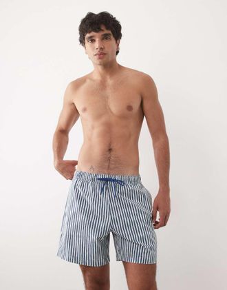 Abercrombie & Fitch Abercrombie - Short de bain ray&eacute; &agrave; enfiler - Bleu