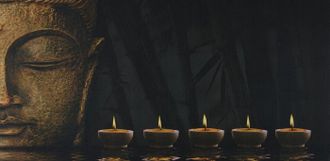 Mendler LED-Bild-AM, Leinwandbild Leuchtbild Wandbild, Timer FSC-zertifiziert - 110x55cm Buddha, flackernd