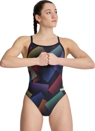 Arena Arena Damen Performance Womens Halftone Team Print Challenge Back Ladies Bathing Swimsuit Badeanzug, Schwarz/Schwarz Multi, 36