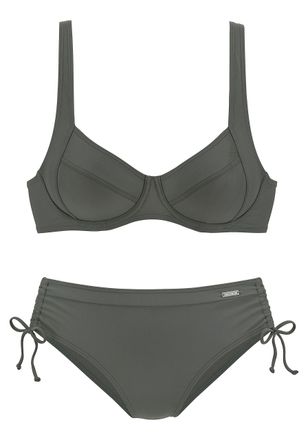 Lascana Damen B&uuml;gel-Bikini in modischen Farben, mit verstellbaren Tr&auml;gern, etwas h&ouml;her geschnittene Hose, seitlich zum Raffen