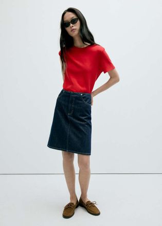 Mango T-shirt 100 % coton col rond rouge - Femme - XXS - MANGO