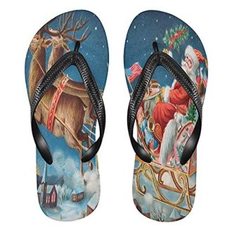 Mnsruu Tongs motif P&egrave;re No&euml;l, cerf, animal joyeux No&euml;l, pour la maison, lh&ocirc;tel, le spa, la chambre &agrave; coucher, les voyages, XXL pour homme et femme