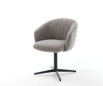 DELIFE Drehstuhl Caja-Flex mit Armlehnen Boucl&eacute; Silbergrau Fu&szlig;kreuz Schwarz 360&deg; drehbar Taschenfederkern, Esszimmerst&uuml;hle