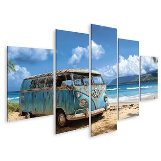 Islandburner Bild auf Leinwand T1 Bus am tropischen Strand f&uuml;r Wohnzimmer Reiselustige Reiseb&uuml;ro Bilder Wandbilder Poster