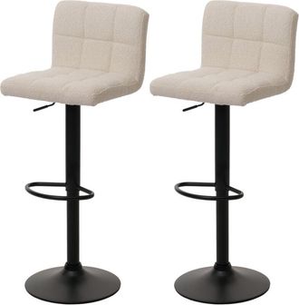 Mendler Lot de 2 tabourets de bar HWC-G87, tabouret de bar, réglable en hauteur pivotant, tissu Boucle (450g/m²) mvg crème-bei