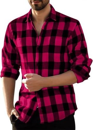 Generic Chemise &agrave; carreaux d&eacute;contract&eacute;e pour homme - Coupe r&eacute;guli&egrave;re - Col &agrave; revers - Chemise boutonn&eacute;e confortable et respirante &agrave; manches longues - Haut vic