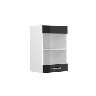 Vicco Meuble de Cuisine Haut vitr&eacute; R-Line, Noir Haute Brillance/Blanc, 40 cm