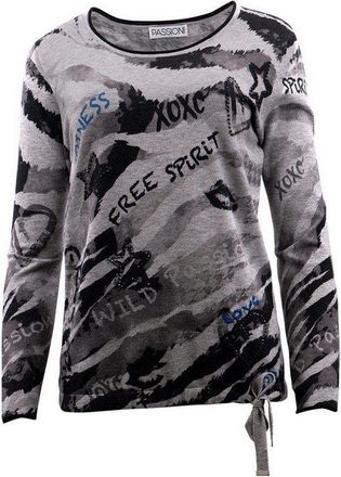 Passioni Strickpullover mit Mustermix und Statement-Print