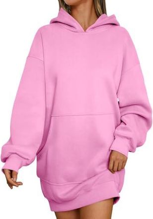 Generic Sweat &agrave; capuche long pour femme - Robe avec poches - D&eacute;contract&eacute;e - Manches longues - V&ecirc;tements dautomne, Rouge, L