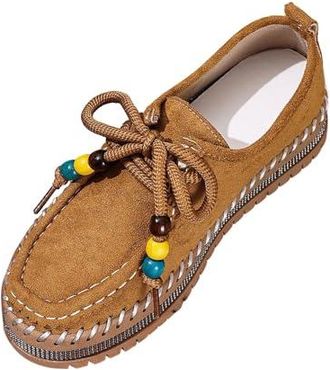 Generic Chaussures &agrave; lacets d&eacute;contract&eacute;es pour femme - Bout rond - Style ethnique - Semelle &eacute;paisse - Tendance - Respirantes - Confortables - Chaussures de ma