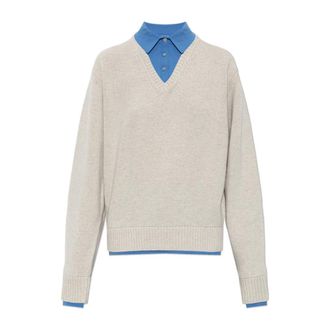 Acne Studios Gesteppter V-Ausschnitt Pullover aus Wolle - - Knitwear - Damen - Beige - XS