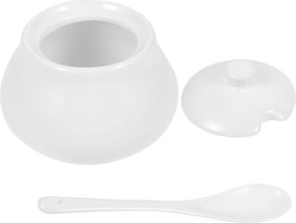 NUOBESTY Keramik Zuckerdose mit Deckel und L&ouml;ffel Wei&szlig; Umweltfreundlicher Zuckerbeh&auml;lter f&uuml;r Kaffeebar K&uuml;che und Restaurant
