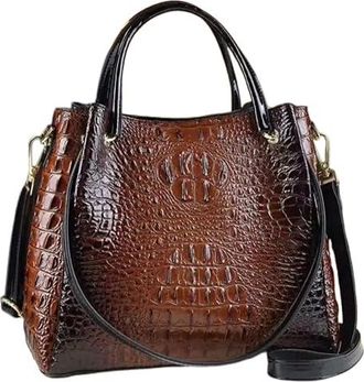 Generic Sac fourre-tout en cuir à motif crocodile pour femme avec poignée sur le dessus, sac à main seau sac à main portable avec poignée, marron