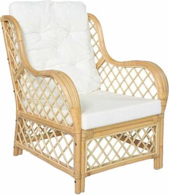 vidaXL Sessel mit Kissen Nat&uuml;rliches Rattan und Leinen - Vidaxl