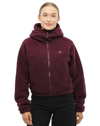 Johnny Urban Veste Courte en Polaire Femmes Rouge - Nova - Cropped Teddy Fleece Sweat Jacket - Polaire Zipp&eacute;e avec Haute Capuche - Veste Chaude Sherpa pour Automne