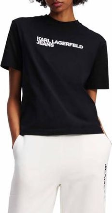 Karl Lagerfeld Karl Lagerfeld Jeans, Femme, T-Shirt À Manches Courtes Et Logo Essentiel, Coupe Classique, Noir, S