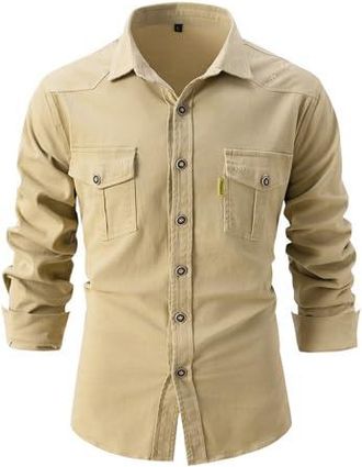 Generic Chemise extensible d&eacute;lav&eacute;e pour homme, chemises avec poches, chemises d&eacute;contract&eacute;es tendance polyvalentes et couleurs unies, chemise &agrave; col &agrave; revers et