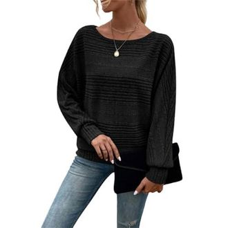 Generic Femmes Doux Solide Batwing Casual Col Rond Pull Haut Manches Longues Haut Business Casual Blousesfall Fashion, Noir, XXL