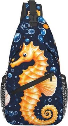 Generic Sacoche Homme Bandouliere Hippocampes marins, coquillages, &eacute;toiles de mer Antivol Sac De Poitrine Multifonction Sac &agrave; Poitrine pour Homme Femme &eacute;cole