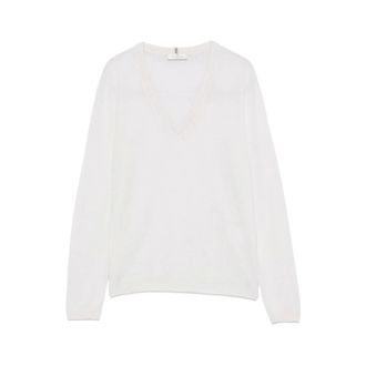 PANICALE Panicale, Femme, Pulls, Blanc, Taille: 36 FR Pull Col V en Cachemire