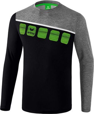 Erima Herren 5-C Longsleeve, schwarz/grau melange/wei&szlig;, XL